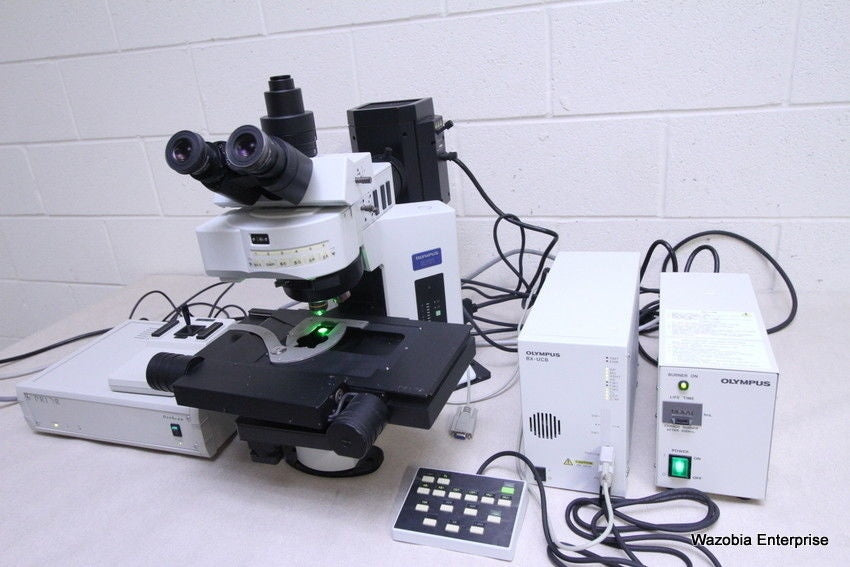 OLYMPUS BX61 FLUORESCENCE MICROSCOPE WITH PRIOR H101AIBX MOTORRIZED ST ...